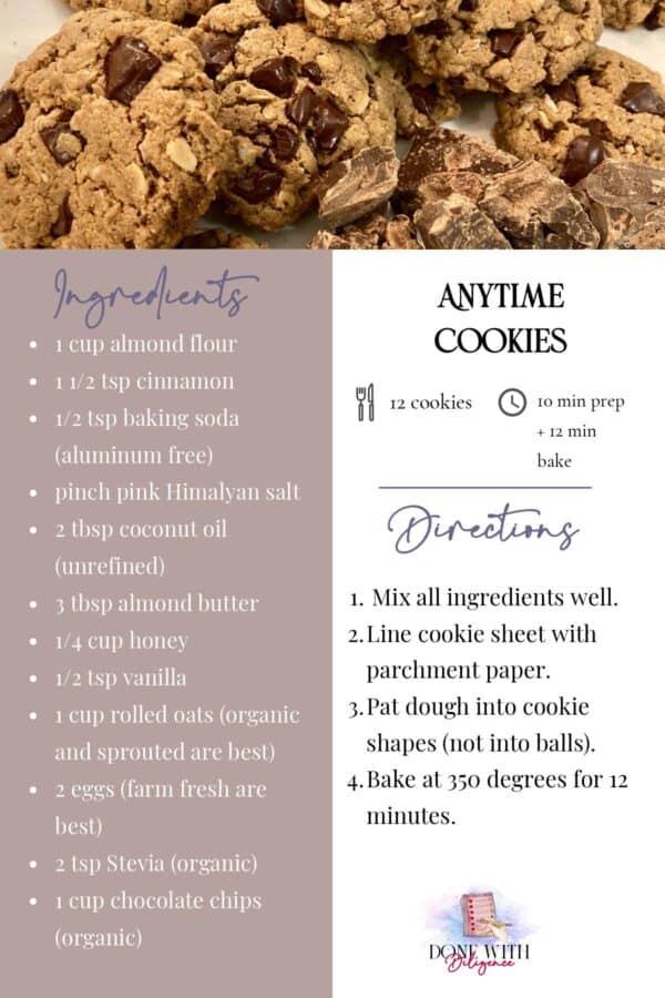 "Anytime" Healthy Chocolate Chip Cookies - Done With Diligence